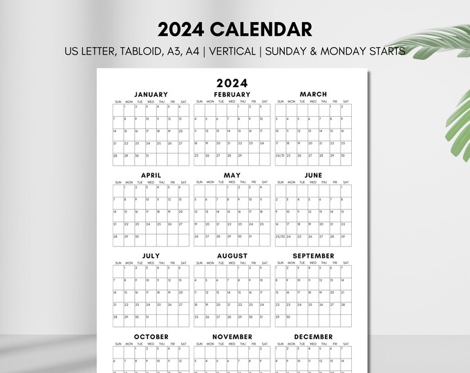 2024 Year Planner Yearly Planner on 1 Page Landscape, Vertical Planner ...