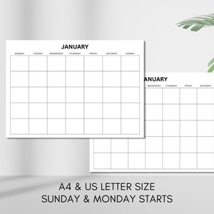 Printable Monthly Blank Planner, Undated Monthly Calendar, Simple ...