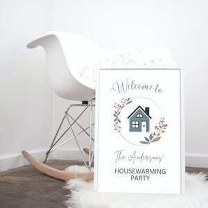 Housewarming Party Welcome Sign, Pastel Blue Floral Welcome Sign ...