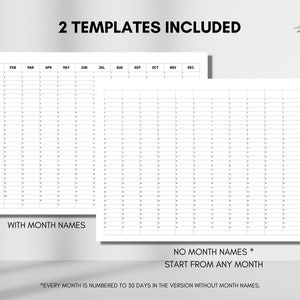 Blank Yearly Calendar, Printable Perpetual Calendar, Large Single Page ...