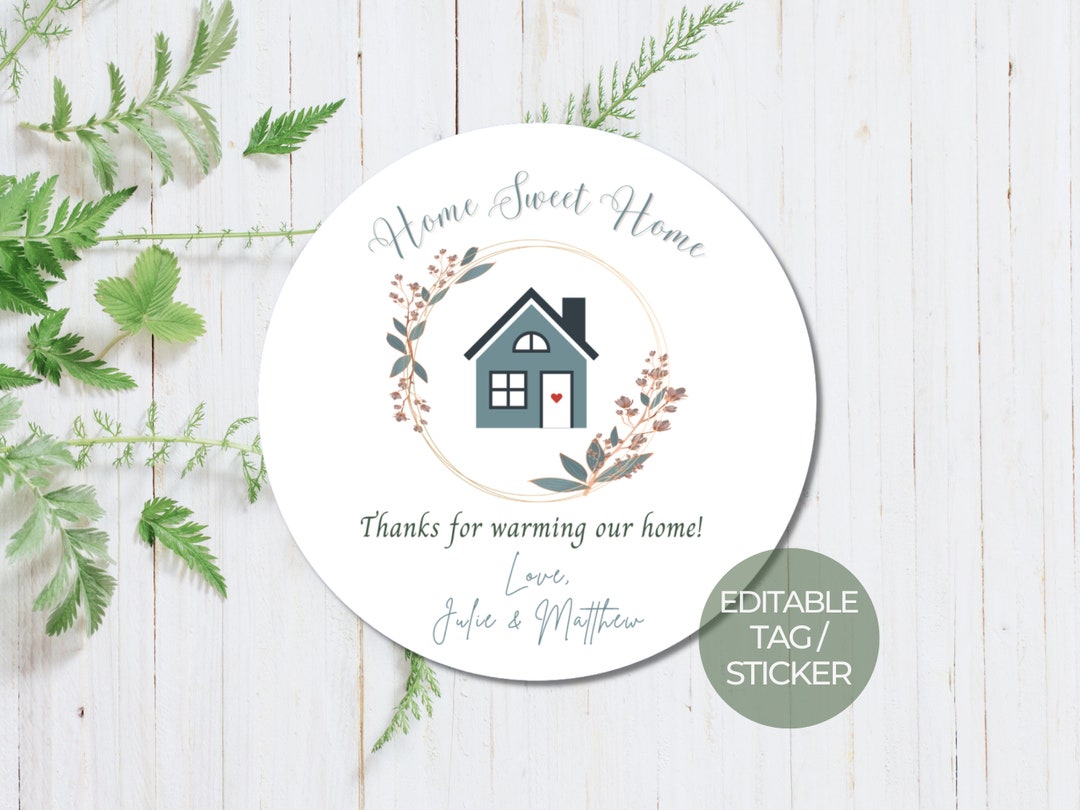 Editable Housewarming Party Favor Tag: Round Circle Sticker (digital ...