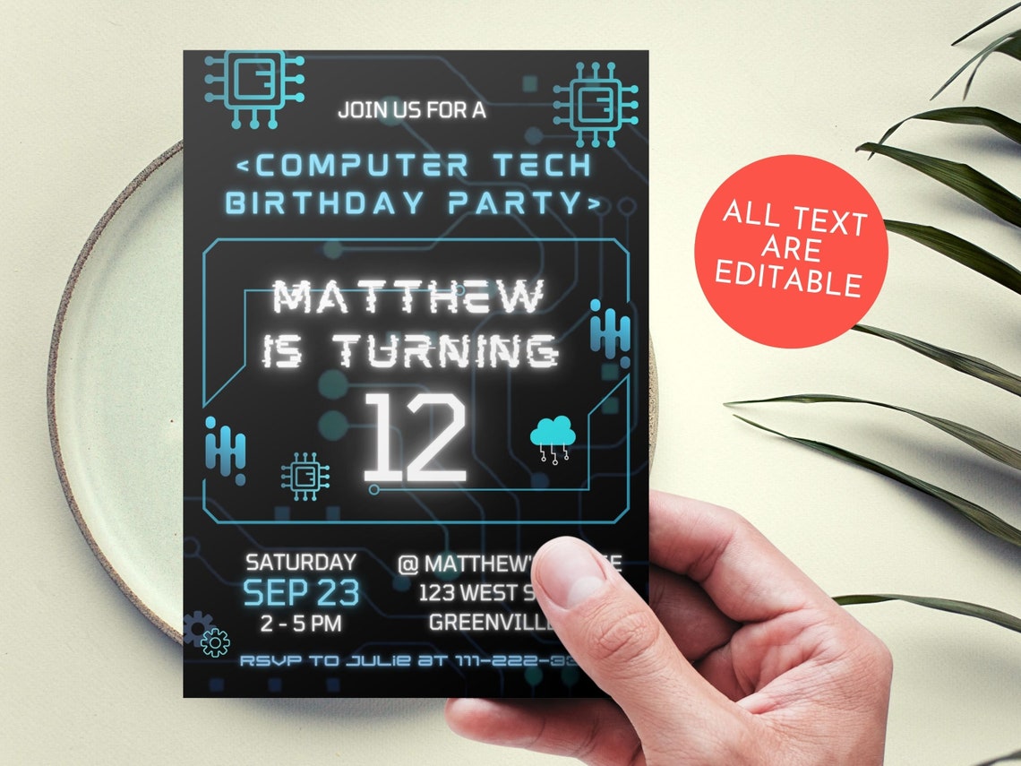 Editable Computer Birthday Invitation, Computer Tech Coding Programming ...