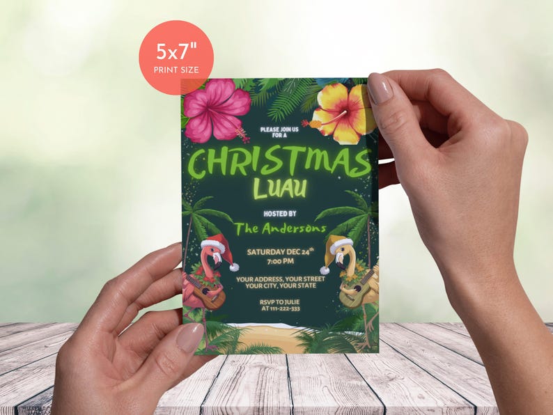 Christmas Luau Party Invite | Tropical Flamingo Holiday Invitation ...