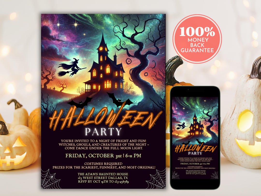 Editable Halloween Party Invitation – Haunted House Spooky Invite ...