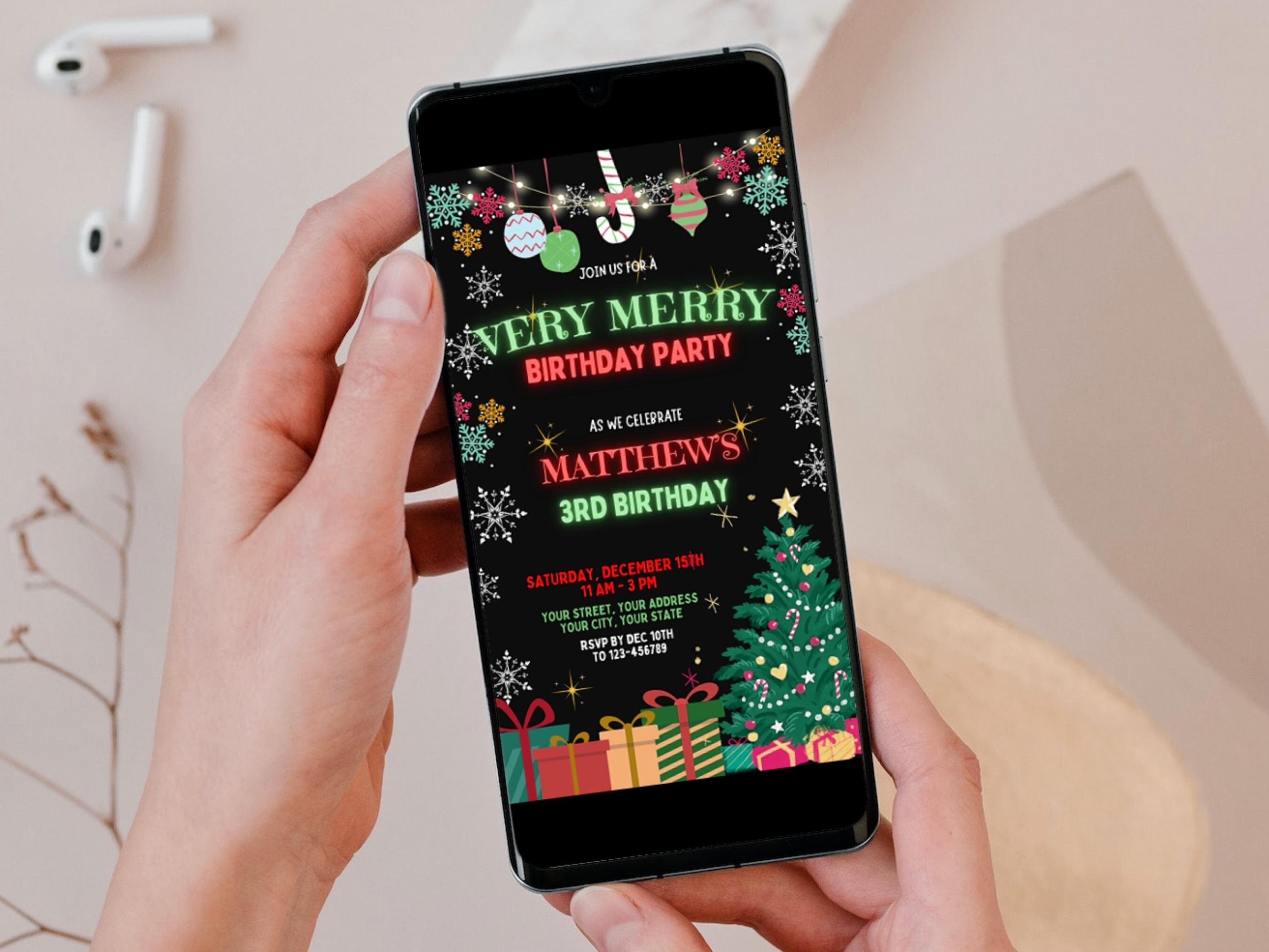 Christmas Birthday Party Invitation, Editable Printable Digital ...