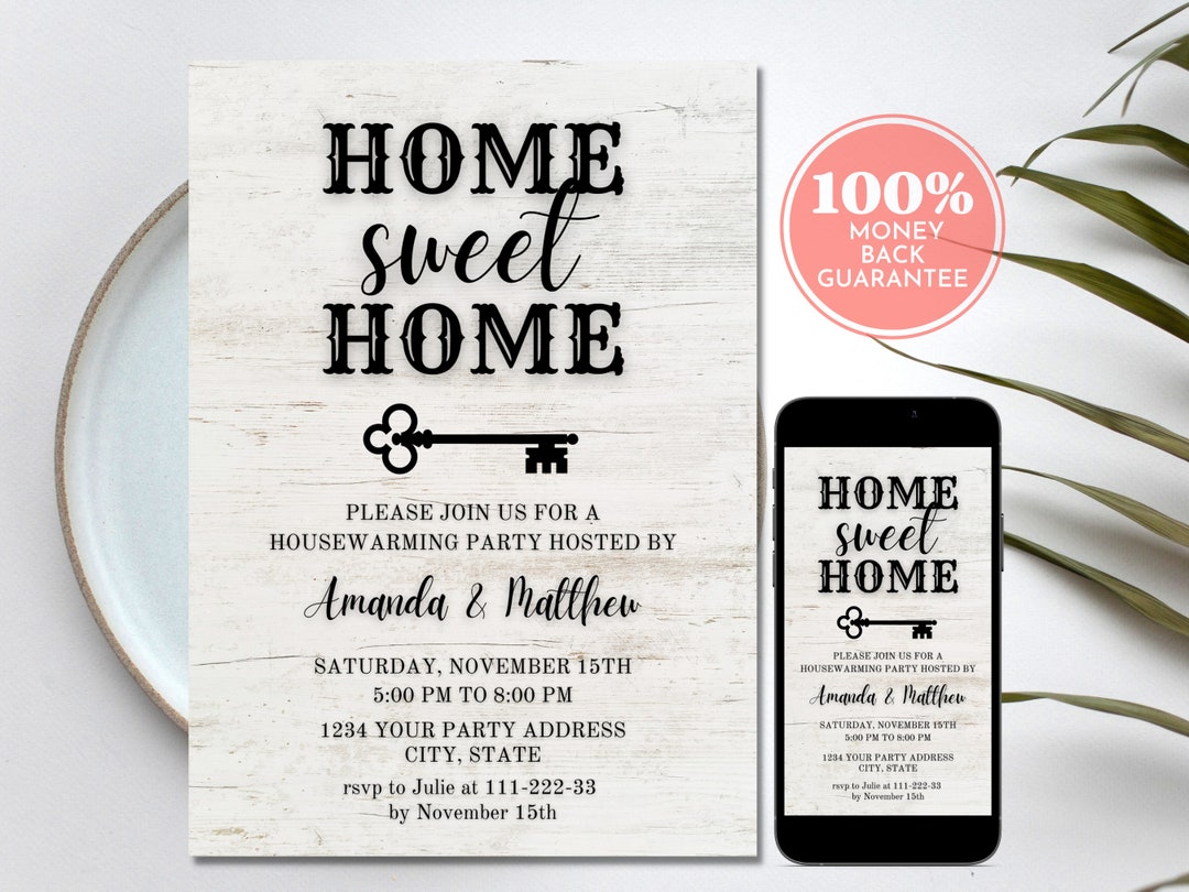 Housewarming Party Invitation, Rustic Home Sweet Home Key House Warming ...