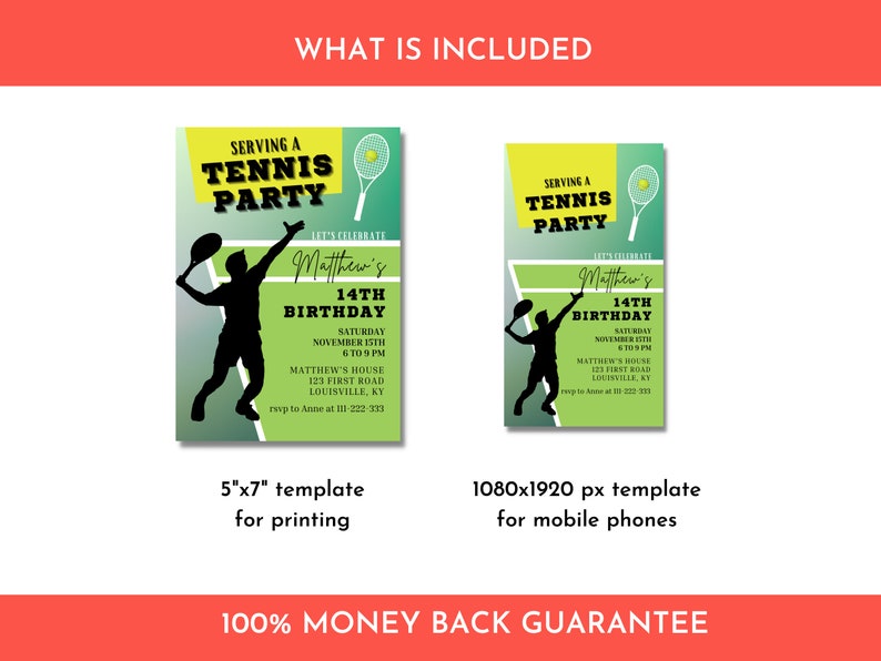 Tennis Birthday Invitation Tennis Player Birthday Party - Etsy