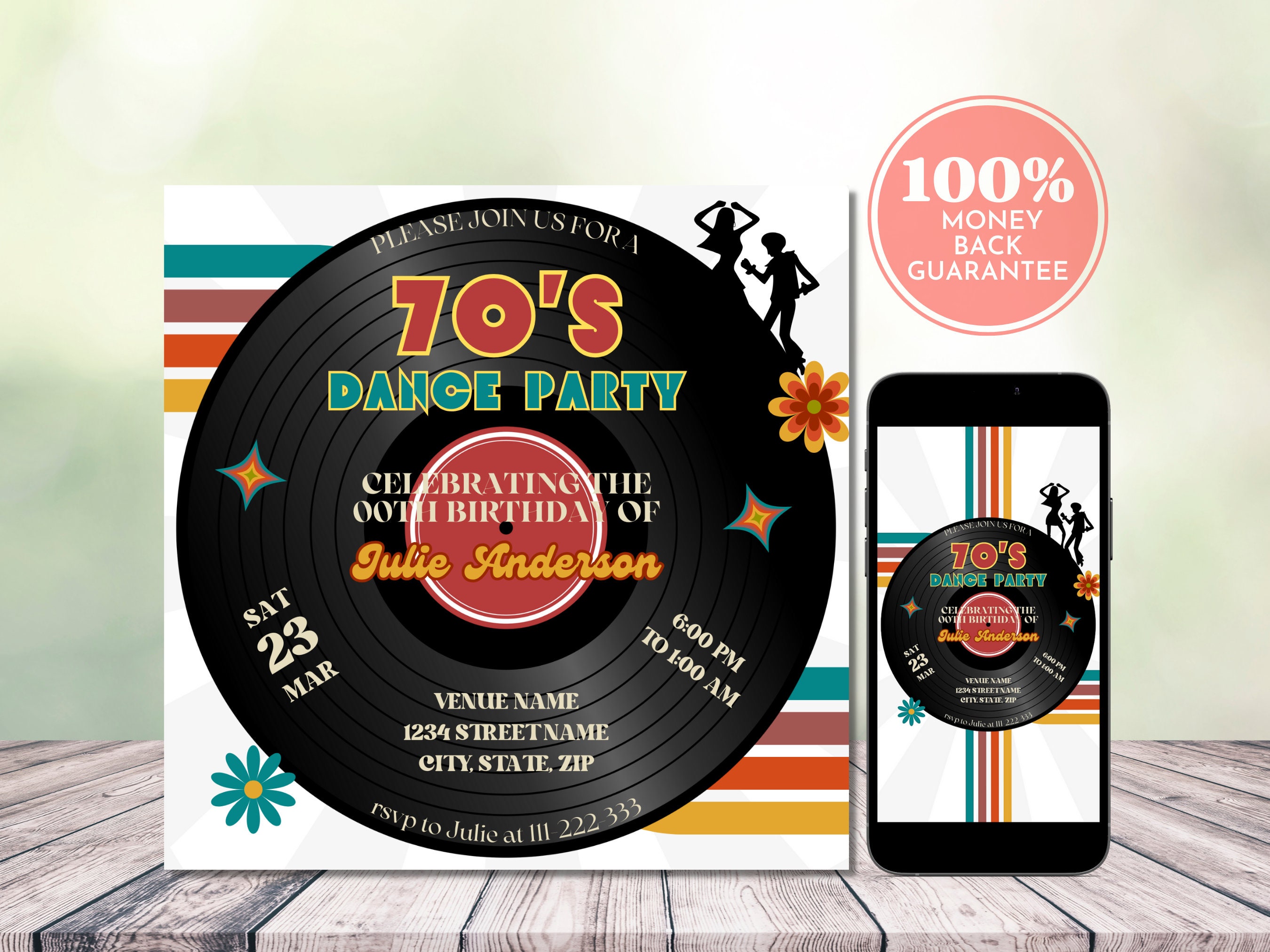 Old School 70s Party Templates Groovy Invitation, Groovy Disco