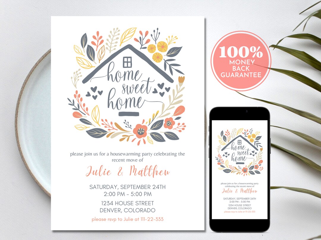 Housewarming Invitation, Floral Housewarming Party Invitation Editable ...