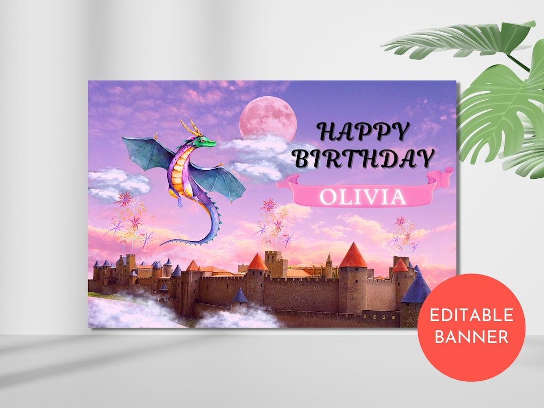 Editable Dragon Birthday Party Banner: Personalized Poster (digital ...