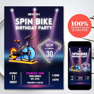 Spin Bike Birthday Invitation, Cycle Bar Birthday Party Invite, Cycling ...