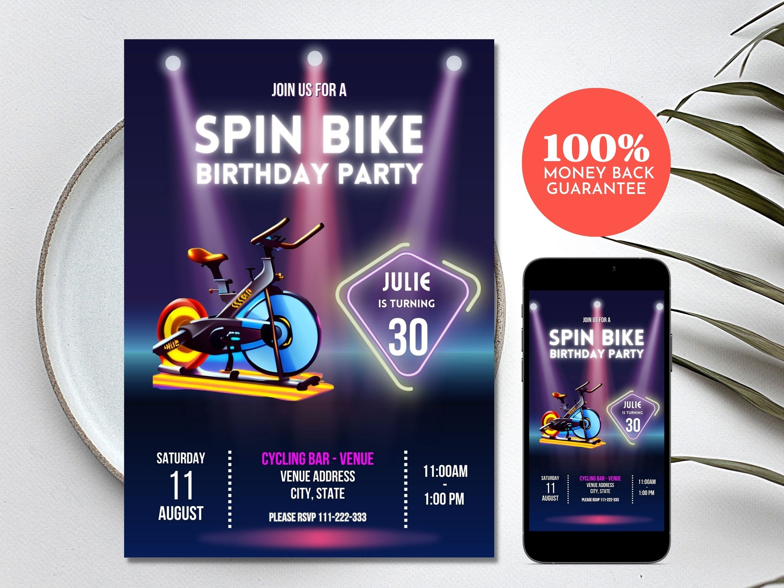 Spin Bike Birthday Invitation, Cycle Bar Birthday Party Invite, Cycling ...