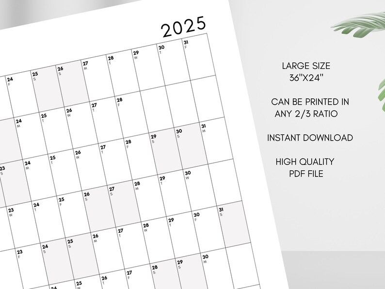 Large 2025 Calendar, Year at a Glance 2025 Calendar, Simple Minimalist ...