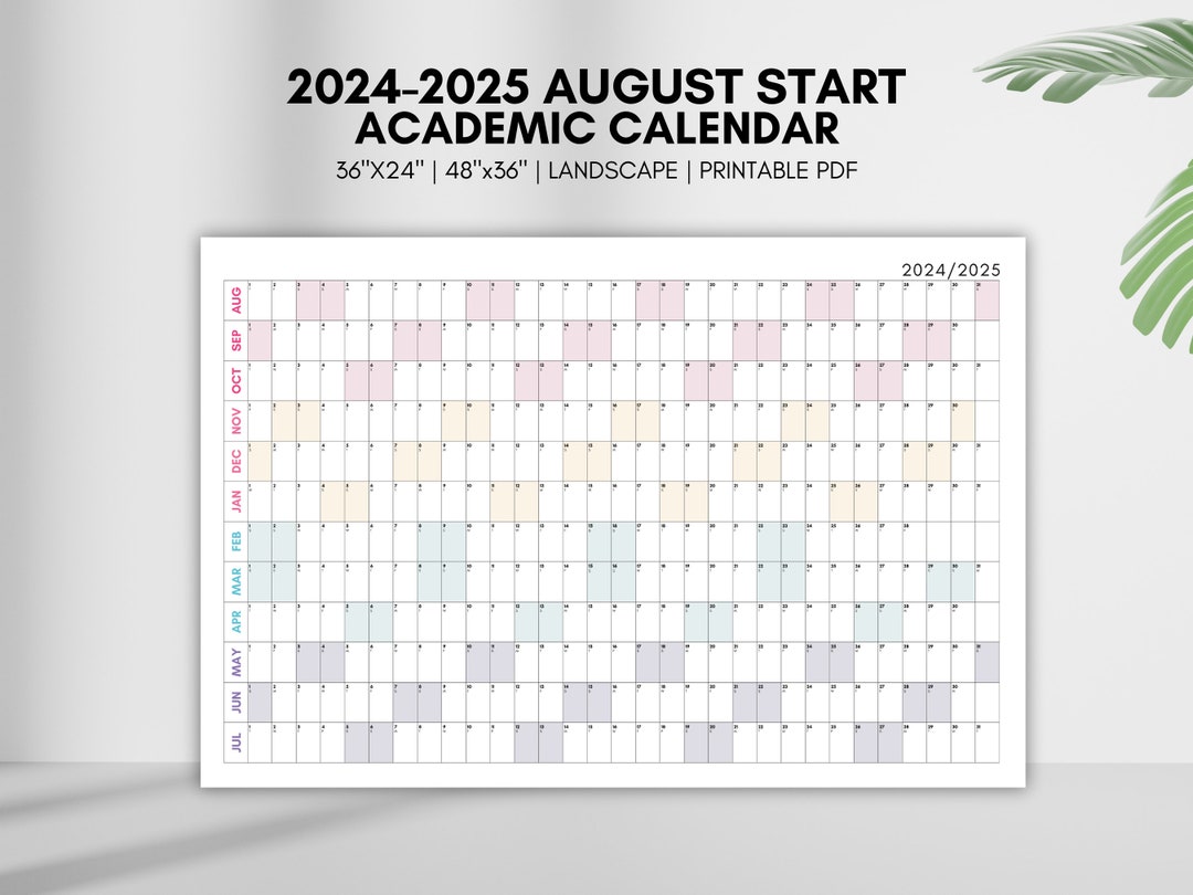 August 2024 Start Calendar, 2024-2025 August Start Large Academic ...