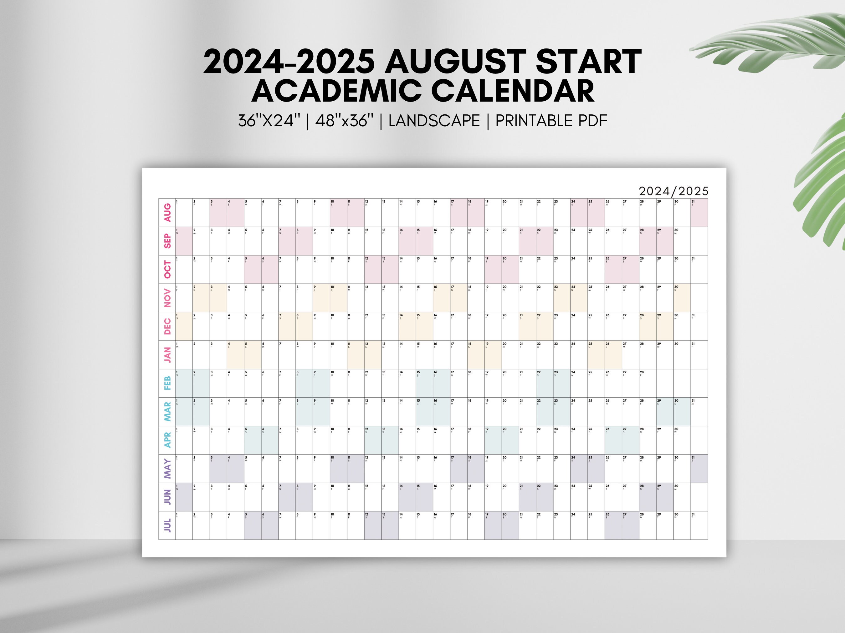 August 2024 Start Calendar, 2024-2025 August Start Large Academic ...
