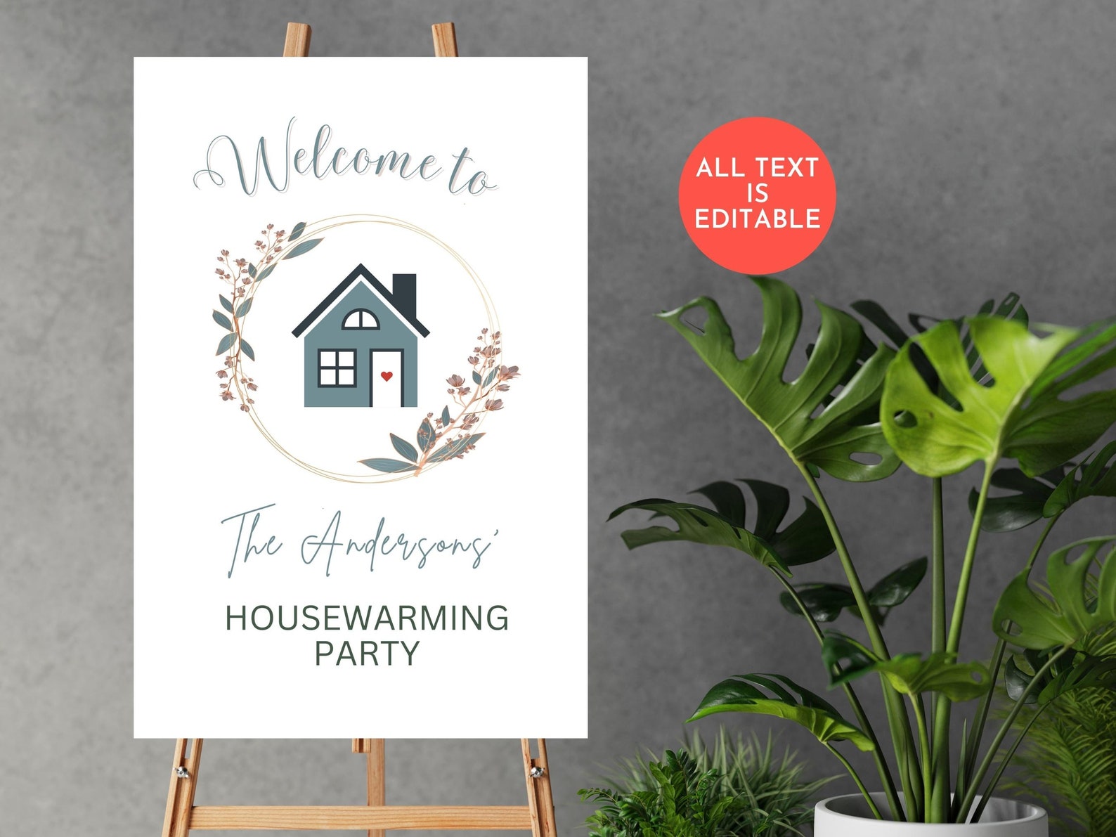 Housewarming Party Welcome Sign, Pastel Blue Floral Welcome Sign ...