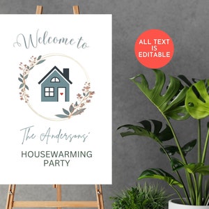 Housewarming Party Welcome Sign, Pastel Blue Floral Welcome Sign ...