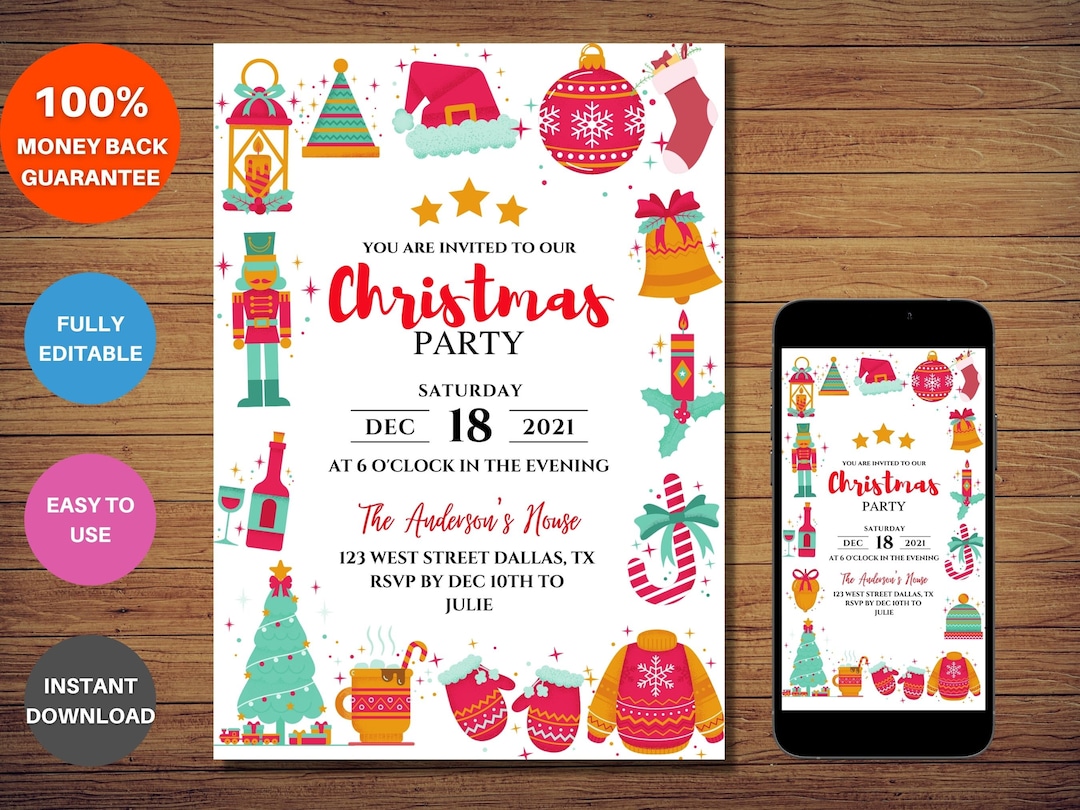 Christmas Party Invitation Digital Template Editable - Etsy