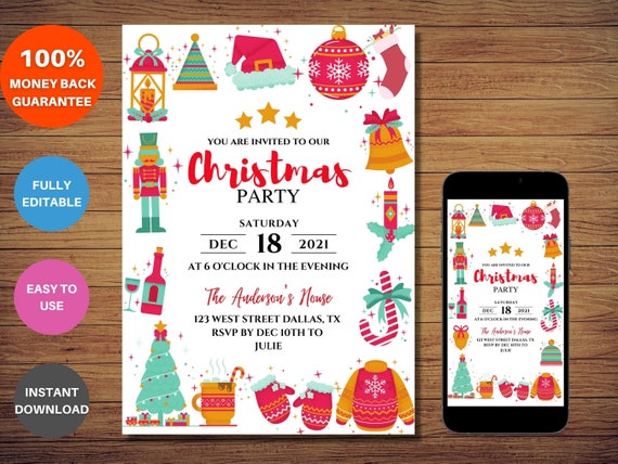 Christmas Party Invitation Digital Template Editable - Etsy