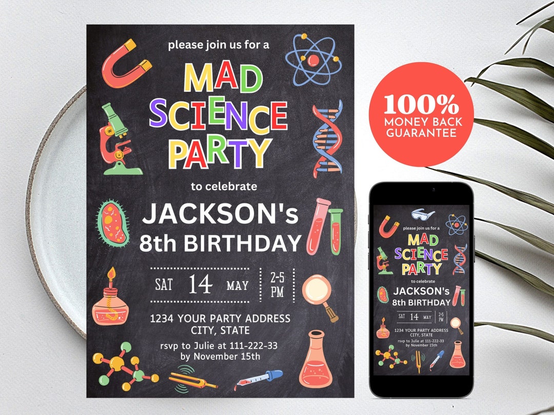 Mad Science Party Birthday Invitation, Science Birthday Invitation ...