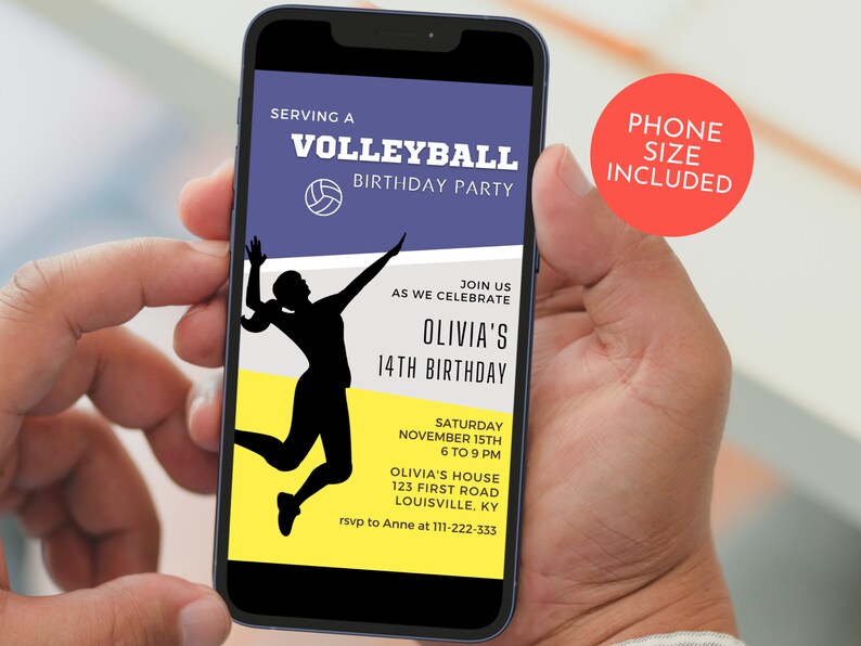 Volleyball Birthday Invitation, Volleyball Player Birthday Party Invite ...