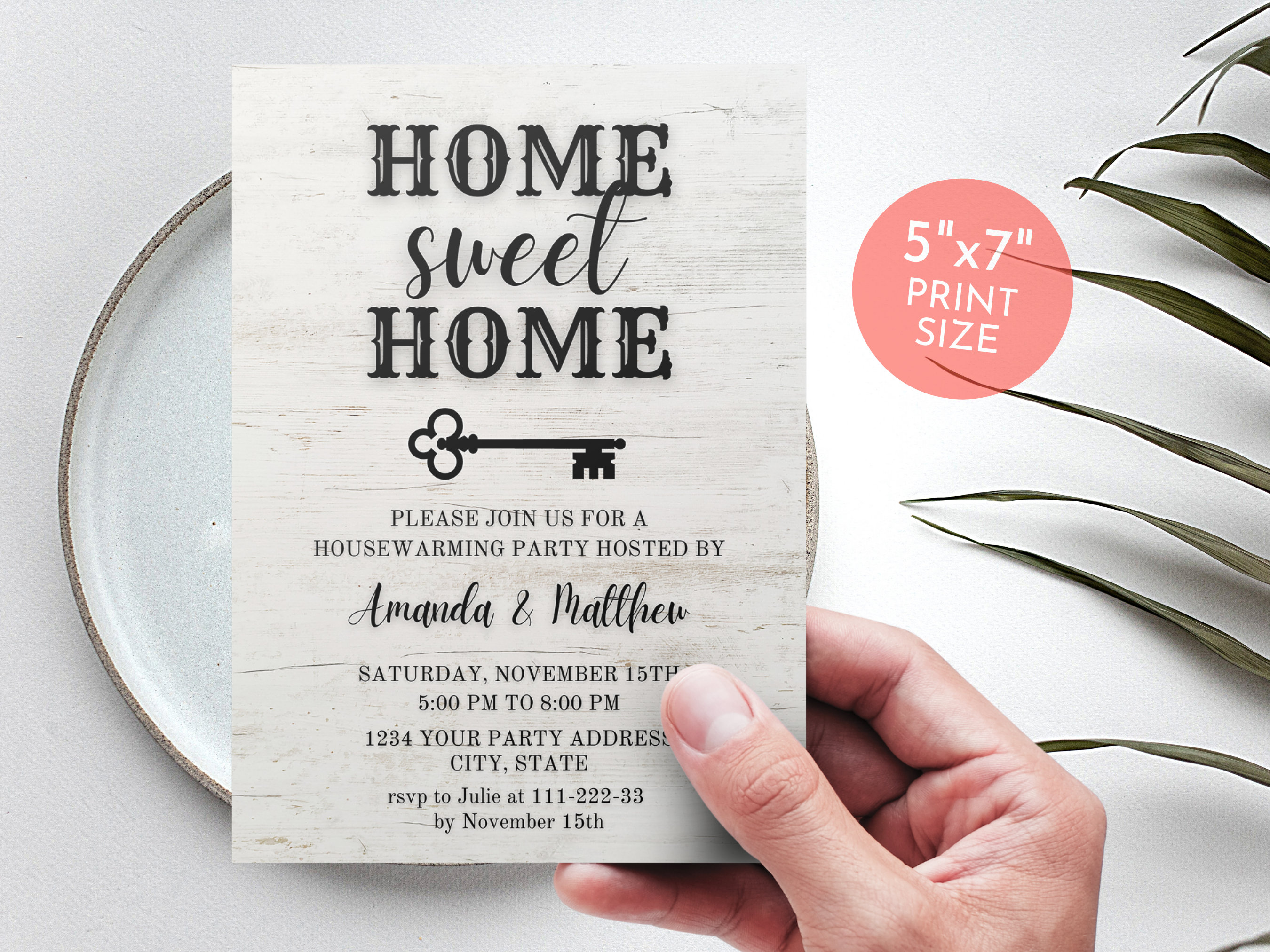 Housewarming Party Invitation, Rustic Home Sweet Home Key House Warming ...