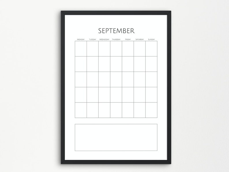 Printable Monthly Blank Calendar, Simple Perpetual Calendar, Portrait ...