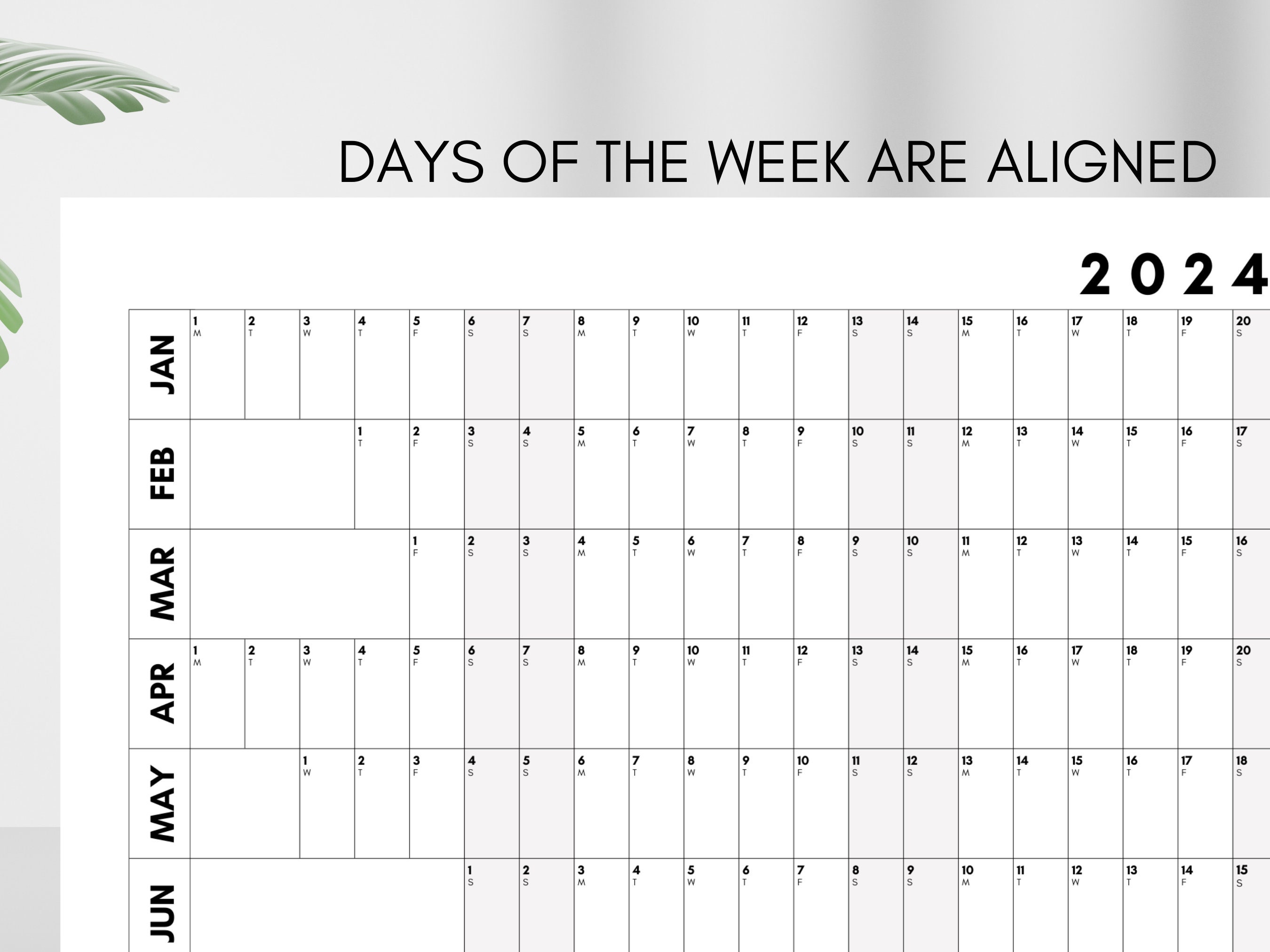 Large 2024 Calendar, Year at a Glance 2024 Calendar, Printable 2024 ...