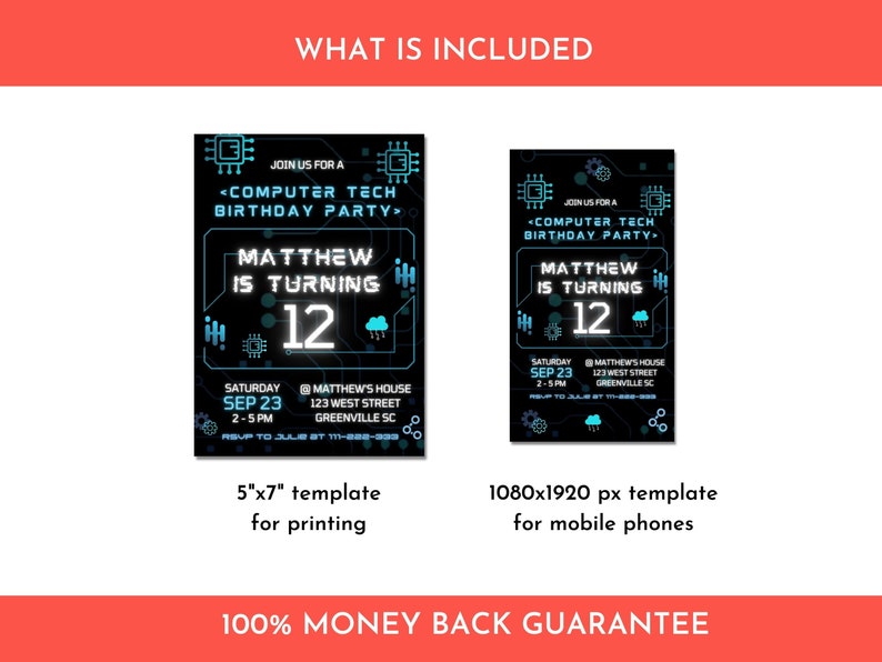 Editable Computer Birthday Invitation, Computer Tech Coding Programming ...