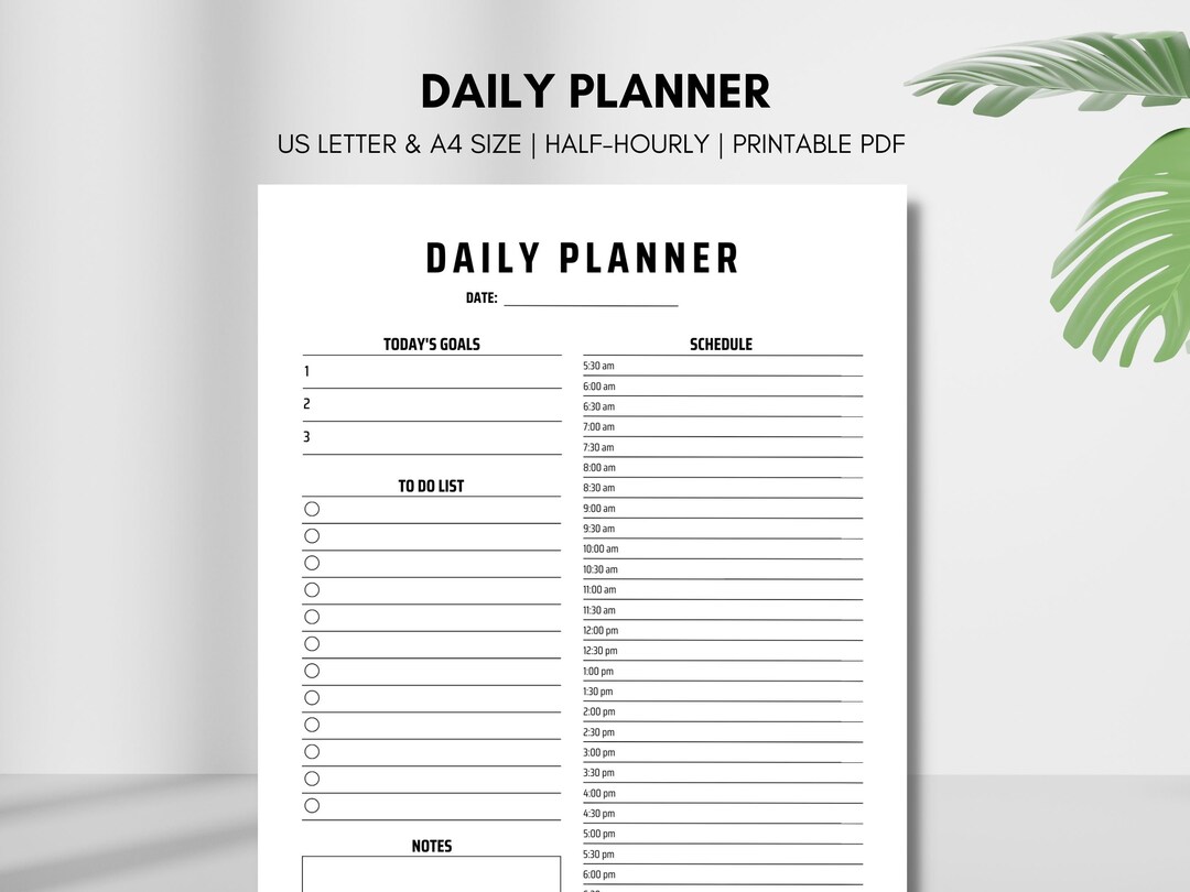 Daily Planner, Printable Half Hour Daily Planner, Day Planner ...