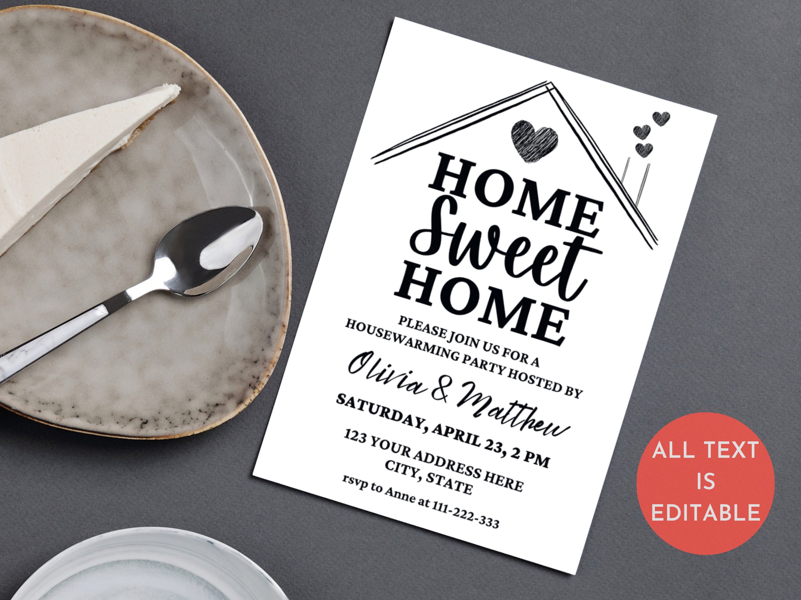 Housewarming Invitation Black & White Home Sweet Home Invite - Etsy