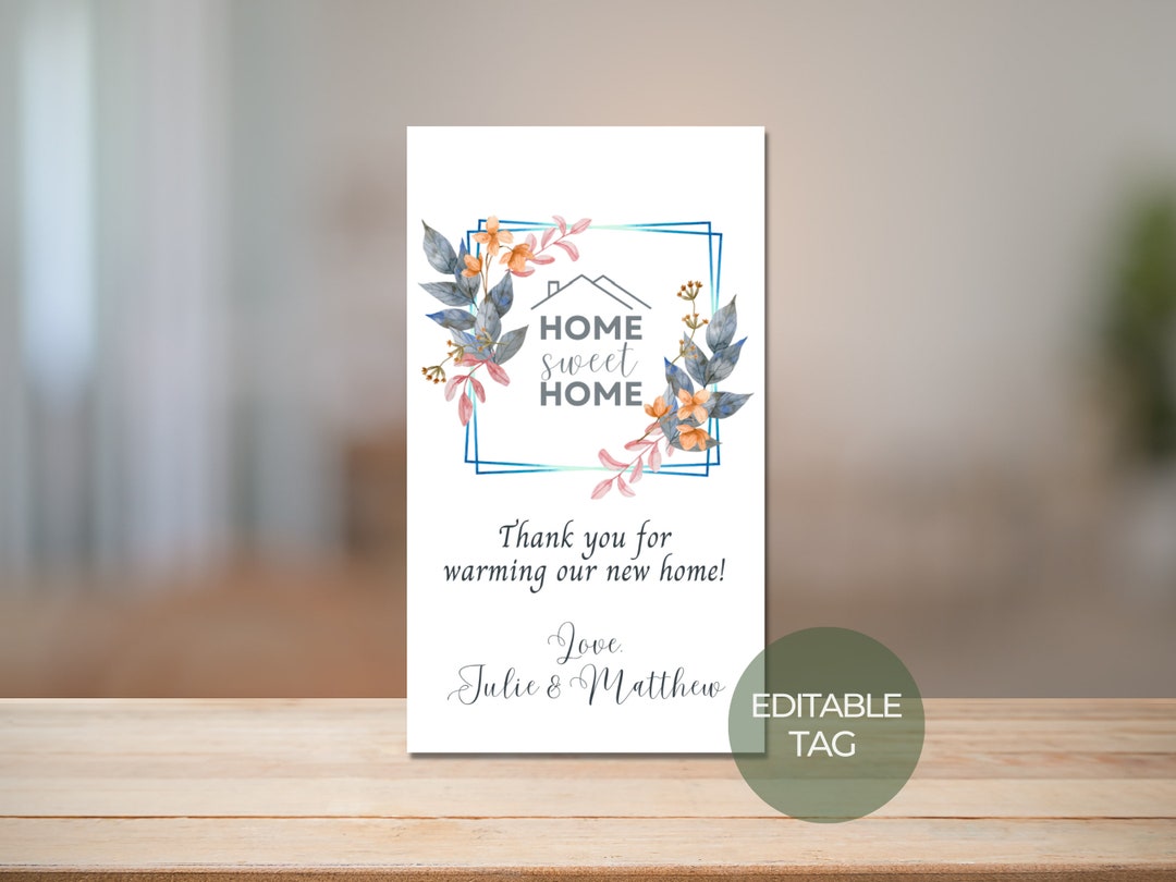 Editable Floral Housewarming Party Thank You Tag | Printable Digital ...