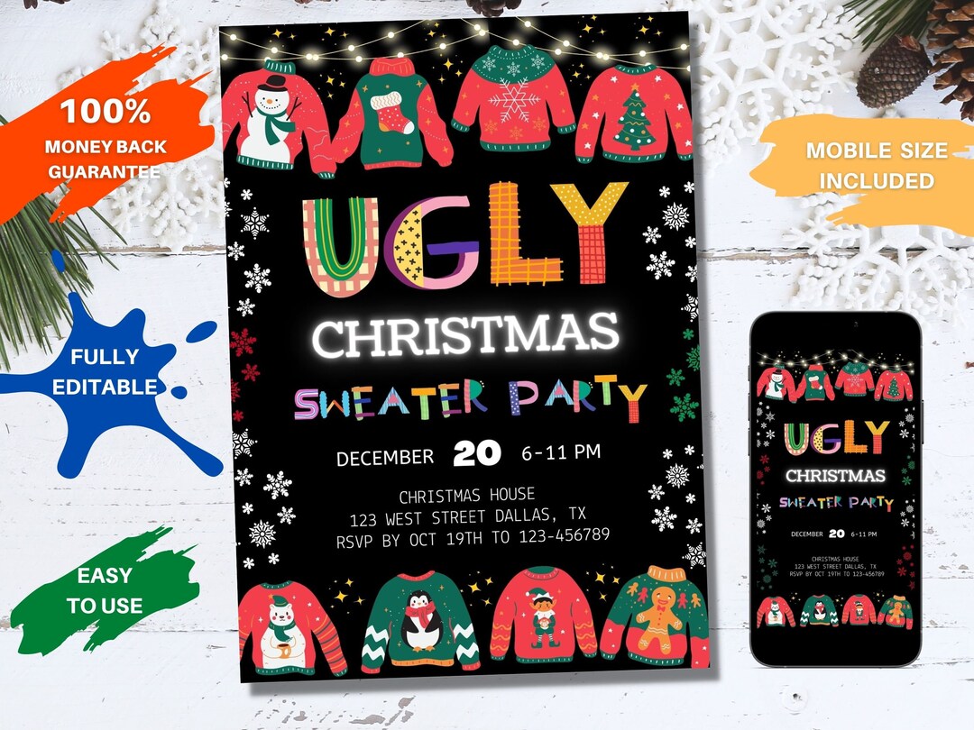 Ugly Sweater Christmas Party Invitation Digital Template - Etsy