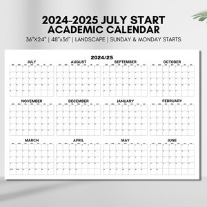 2024 2025 July Start Academic Wall Calendar Year at a Glance Calendar ...