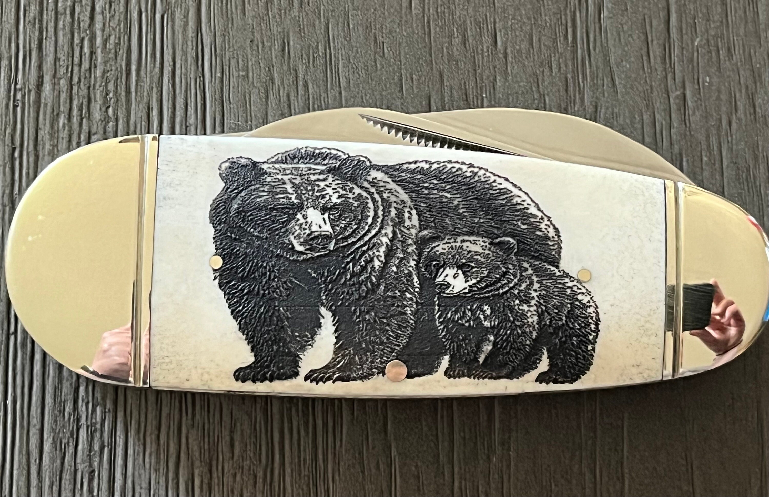 Bear Engraved White Bone Pocket Knife/baby Sunfish Pocket Knife ...