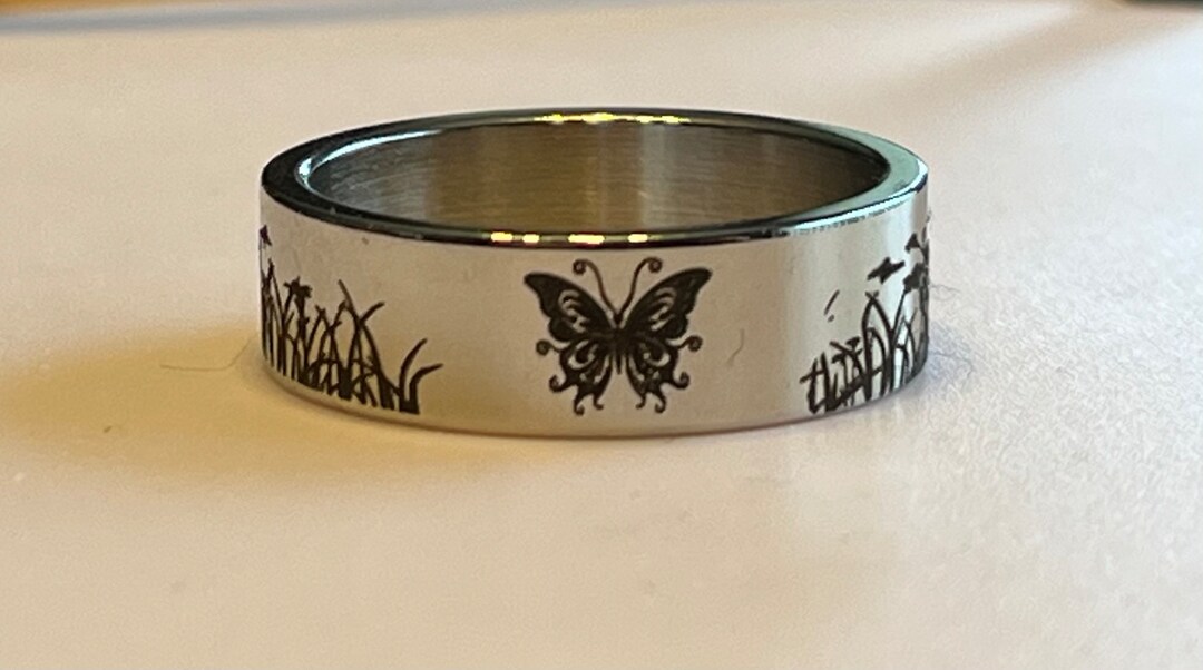 Butterfly Engraved Ring/butterfly Ring - Etsy