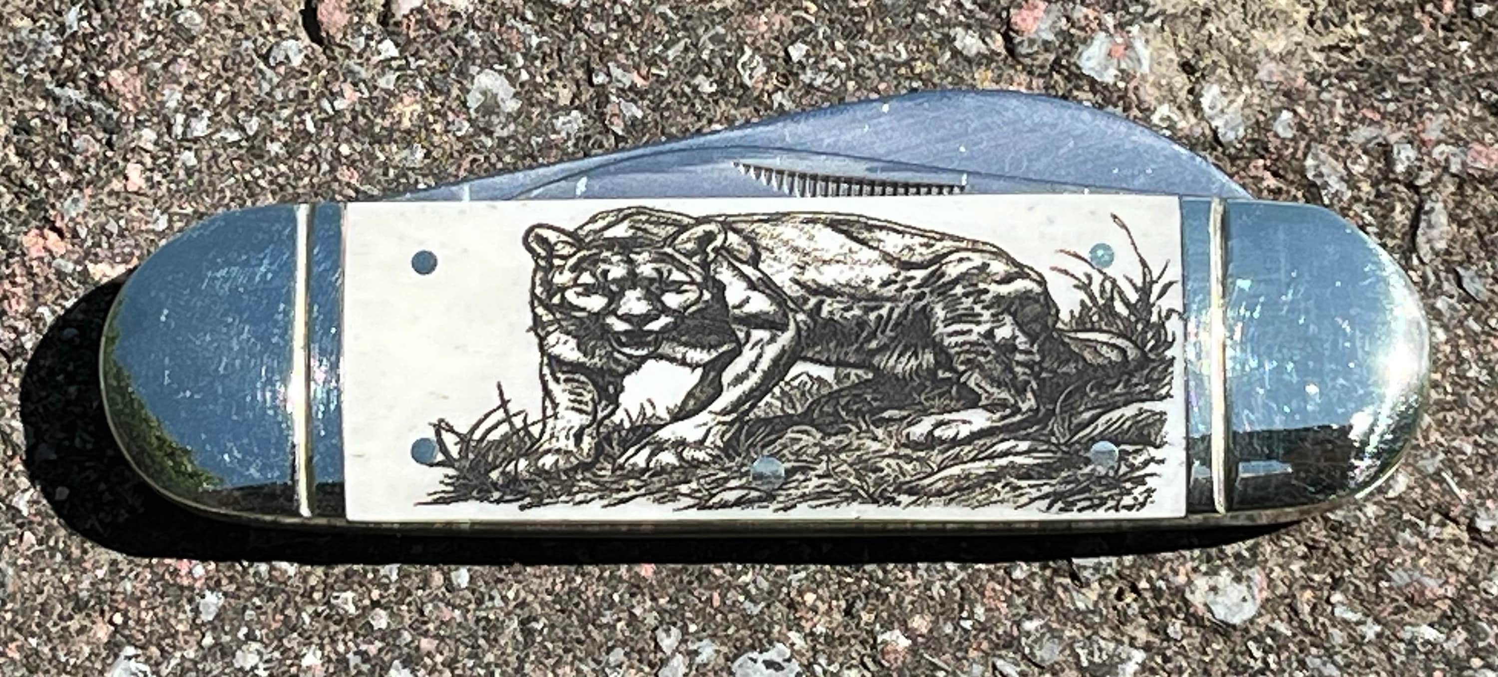 Mountain Lion-cougar Engraved Pocket Knife/sunfish Style Pocket Knife ...