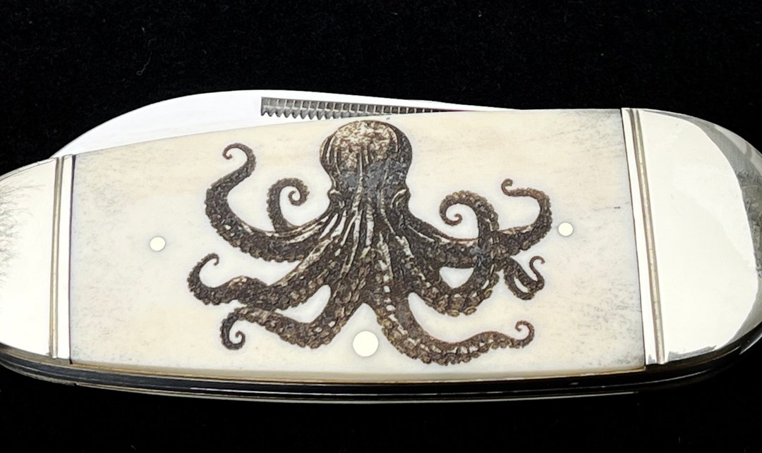 Octopus Engraved White Bone Pocket Knife/baby Sunfish Pocket Knife ...