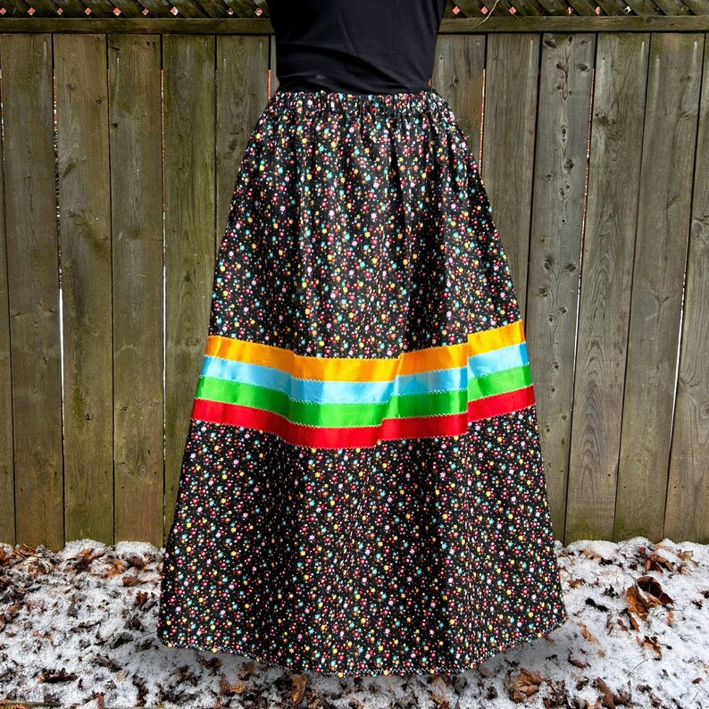 Indigenous Ribbon Skirt, Floral Print Ribbon Skirt, Custom Size Ribbon ...