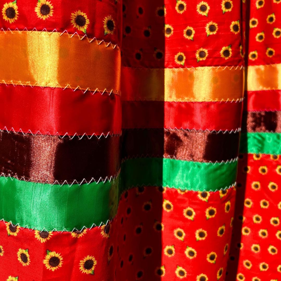 Indigenous Ribbon Skirt, Sunflower Print Ribbon Skirt, Custom Size ...