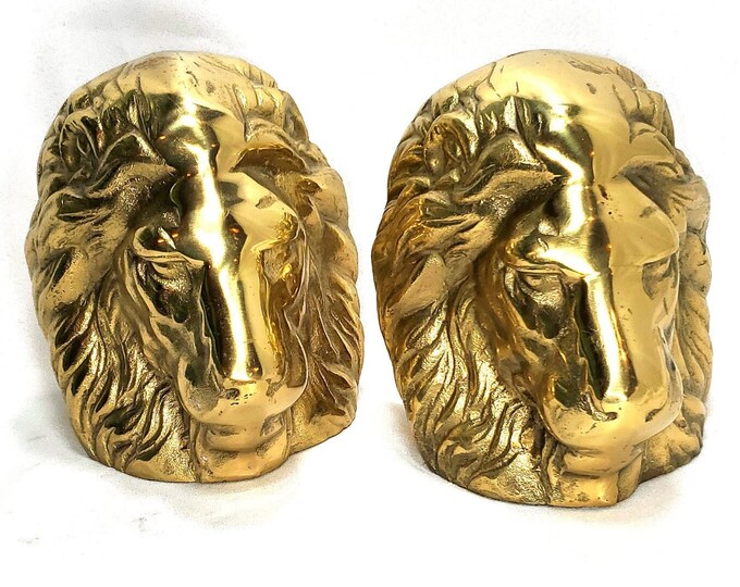 Majestic Brass Lion Bookends Vintage Heavy Brass Lion Weighted Bookends ...