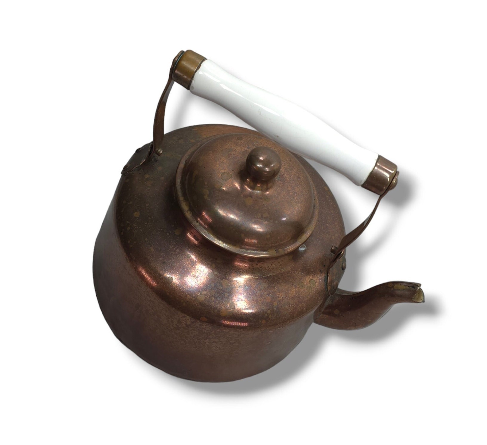 Vintage COBRE Chilean Copper Large Kettle W/ Natural Patina W/ Ceramic ...