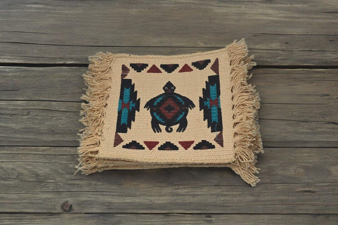 Southwest Design Turtle Motif Woven 100% Cotton Coasters Set If 6 ...