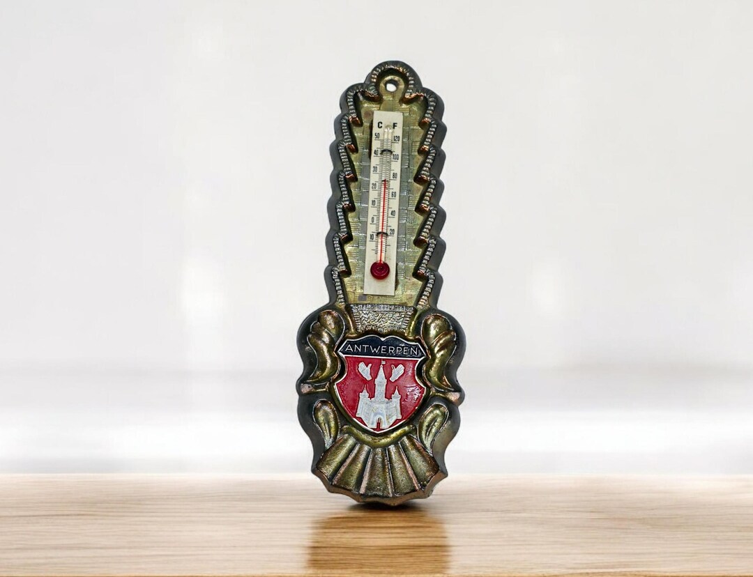 Thermometer 1960’s Antwerp Belgium Metal With Crest Souvenir for German ...