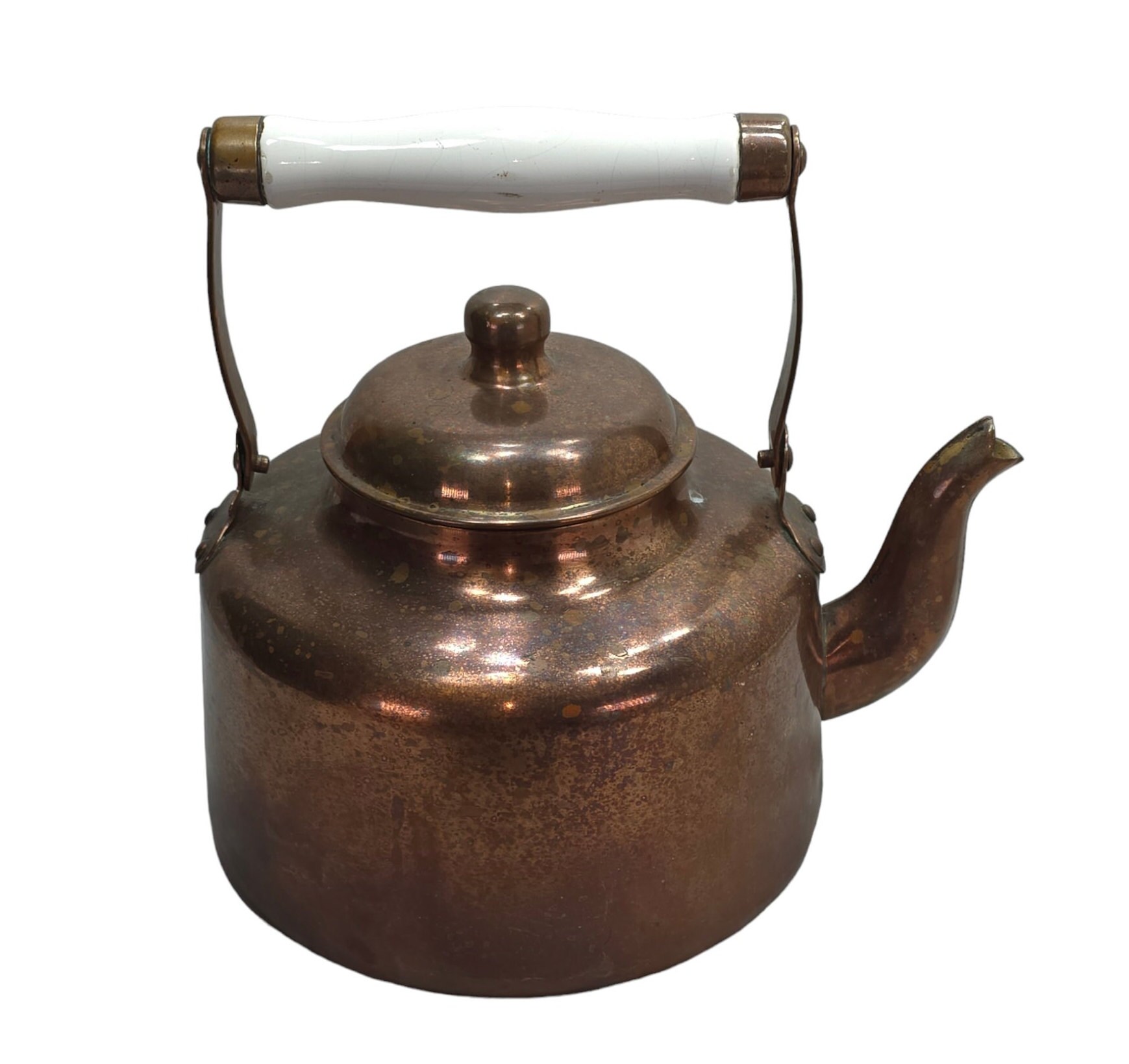 Vintage COBRE Chilean Copper Large Kettle W/ Natural Patina W/ Ceramic ...