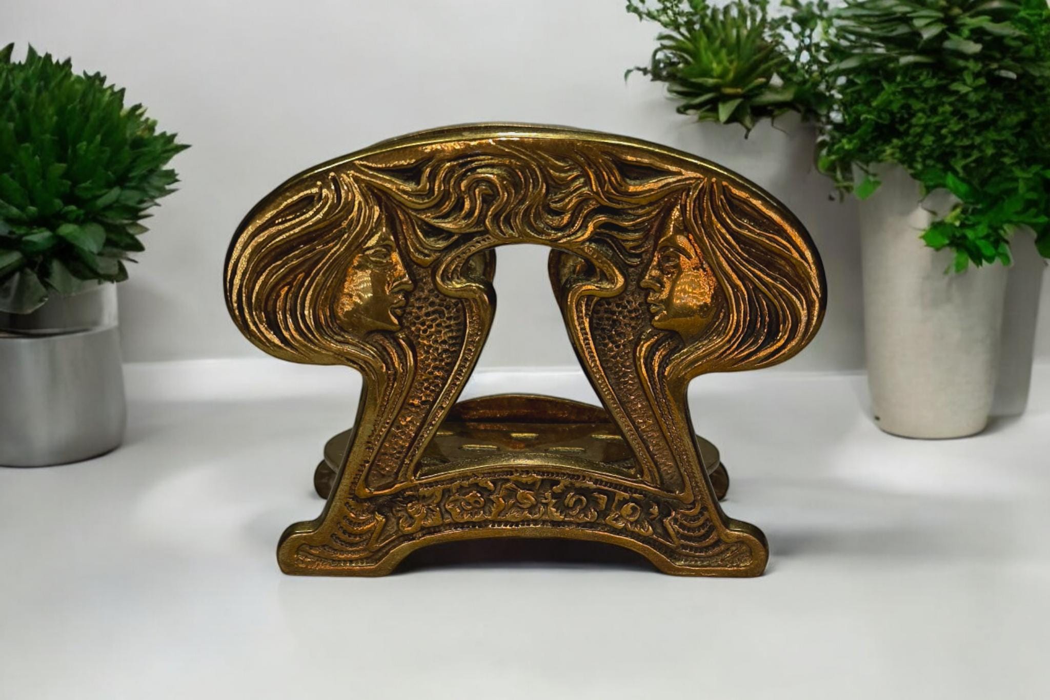 Vintage Brass Art Nouveau Letter Holder, Heavy Solid Brass Nouveau ...