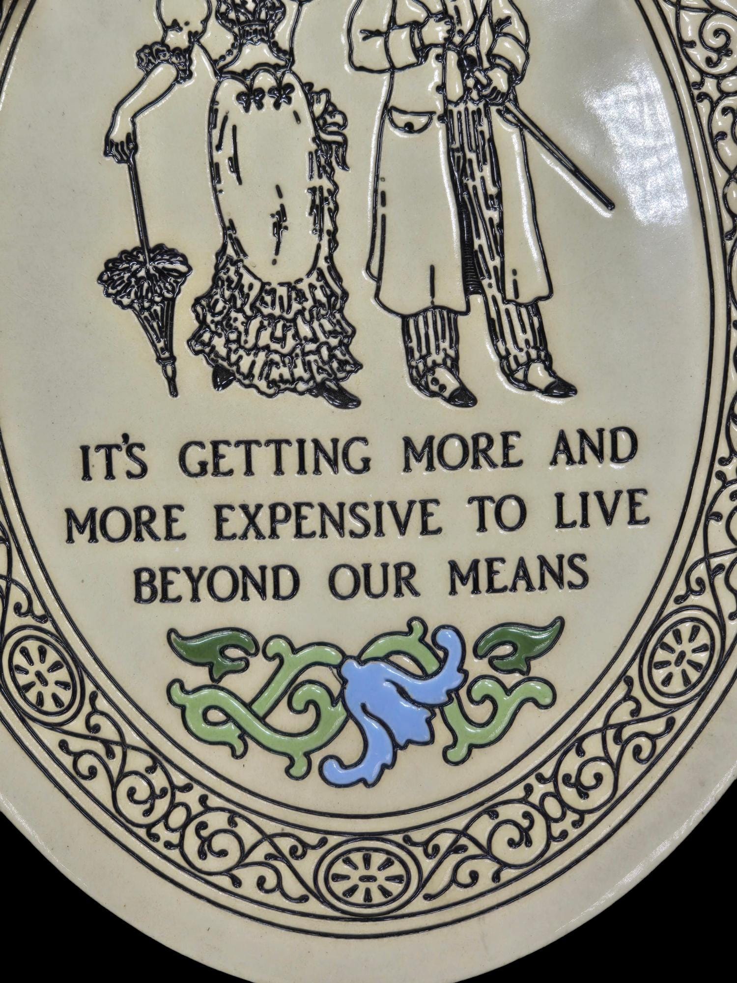 Novelty Poor Rich Plaque by Trinity Pottery USA Oval With Leather ...