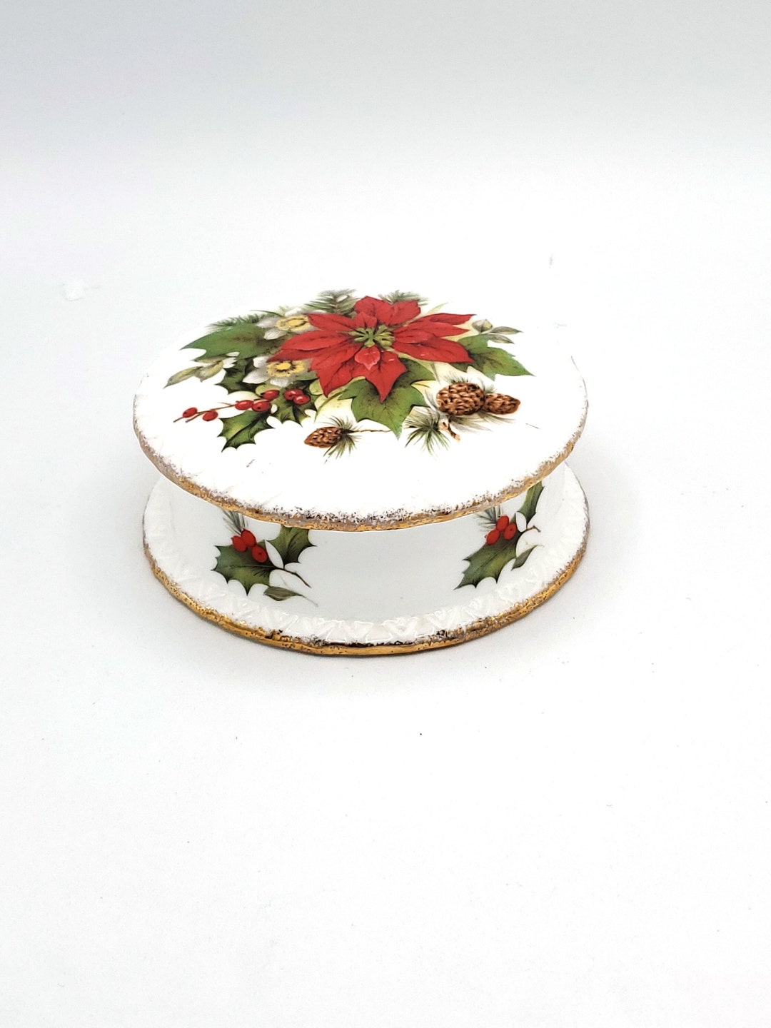 Vintage Christmas Rose Trinket Box by Flambro Fine Bone China Christmas ...