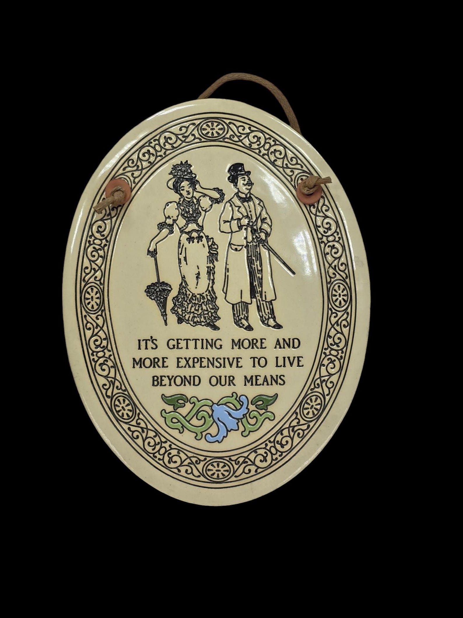 Novelty Poor Rich Plaque by Trinity Pottery USA Oval With Leather ...