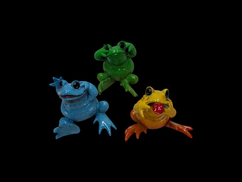 Kittys Critters 3 Frog Set See Hear Speak No Evil Green Blue Orange HTF ...